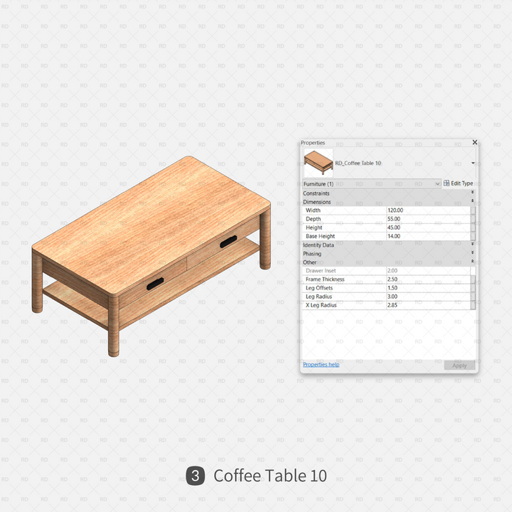 Download Parametric Coffee Table Revit Families | RD Studio