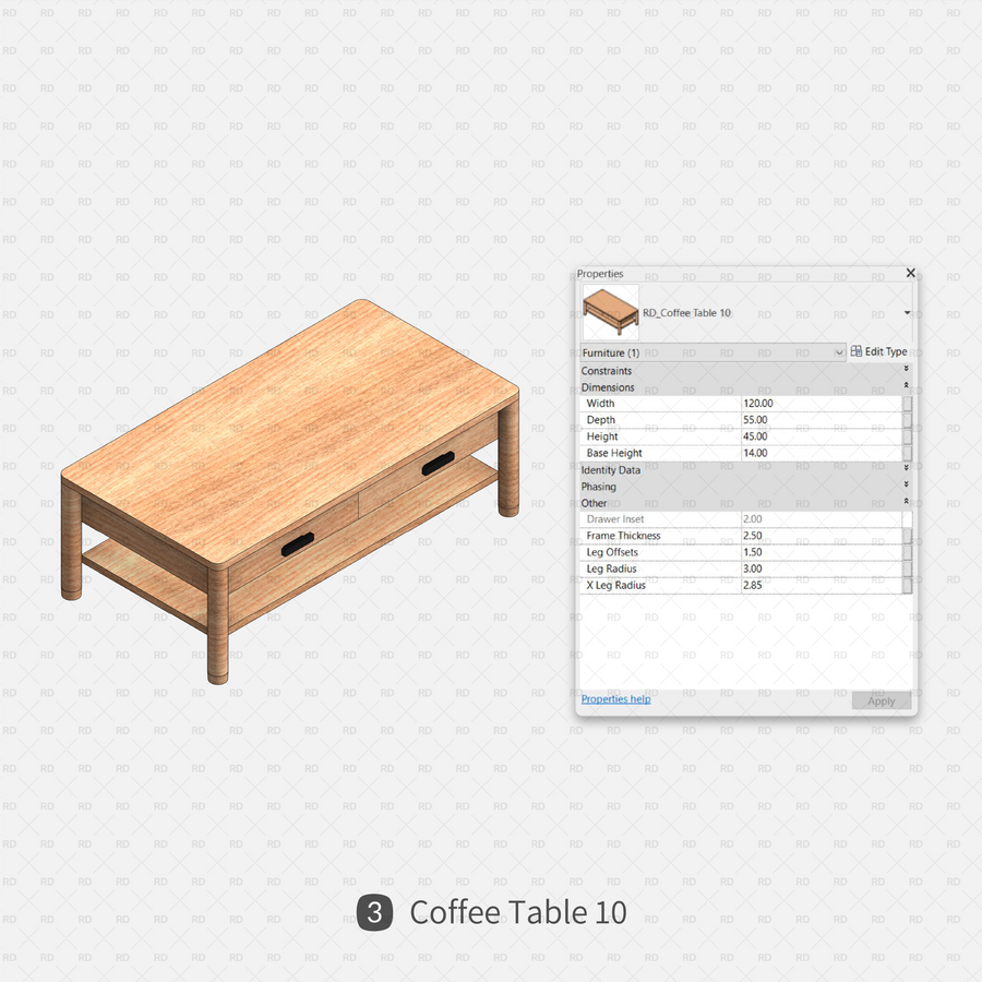 Download Parametric Coffee Table Revit Families | RD Studio