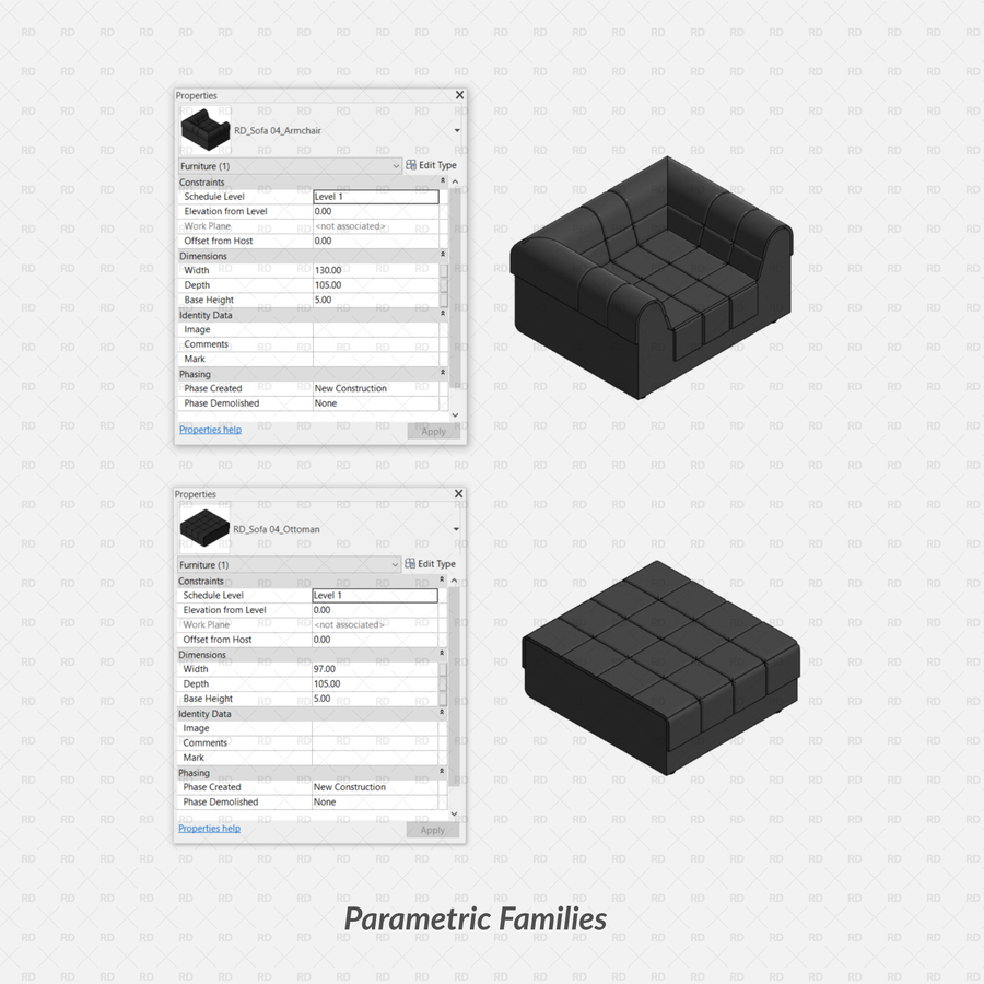Parametric Modular Sectional Sofa Families for Revit | RD Studio