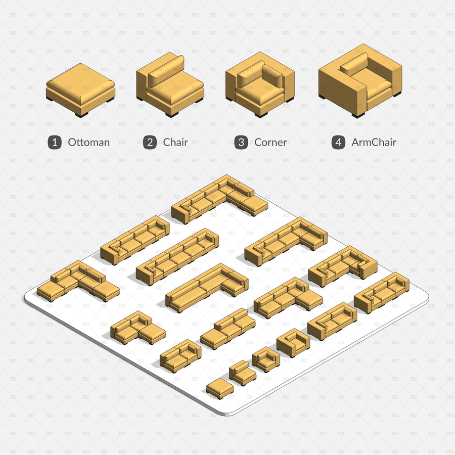 Parametric Modular Sectional Sofa Families for Revit | RD Studio
