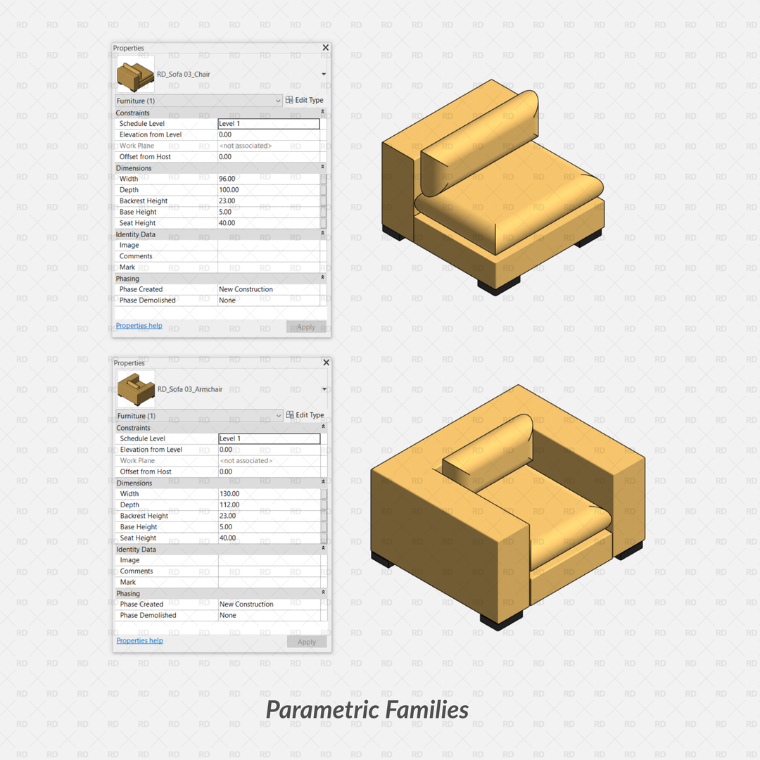 Parametric Modular Sectional Sofa Families for Revit | RD Studio