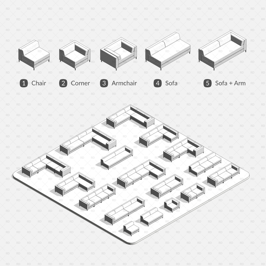 Parametric Modular Sectional Sofa Families for Revit | RD Studio