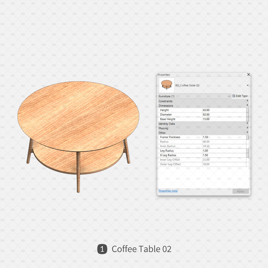 Download Parametric Coffee Table Revit Families | RD Studio