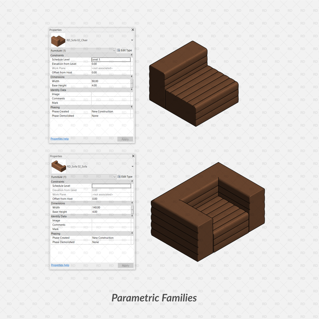 Parametric Modular Sectional Sofa Families for Revit | RD Studio