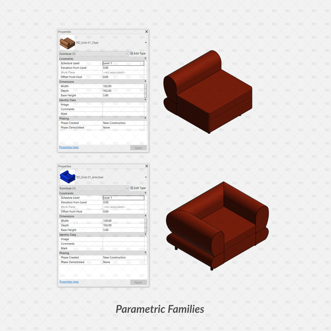 Parametric Modular Sectional Sofa Families for Revit | RD Studio