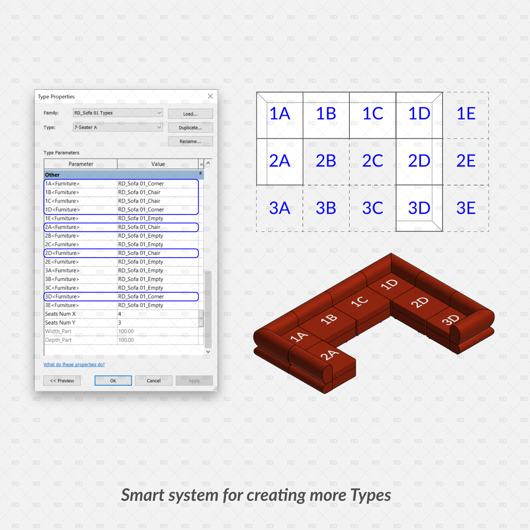 Parametric Modular Sectional Sofa Families for Revit | RD Studio