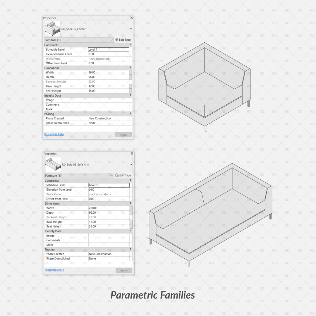 Parametric Modular Sectional Sofa Families for Revit | RD Studio