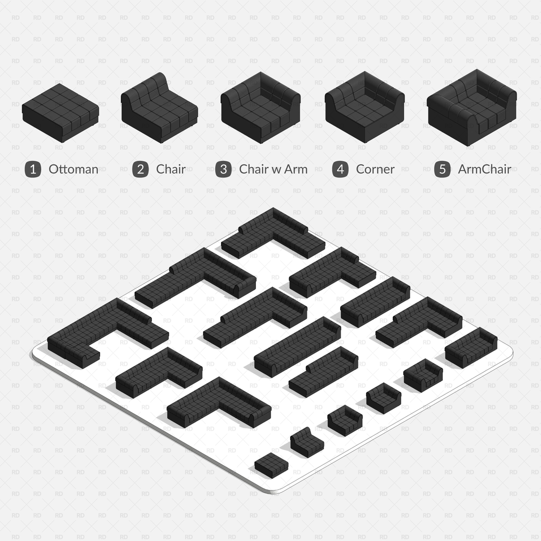 Parametric Modular Sectional Sofa Families for Revit | RD Studio