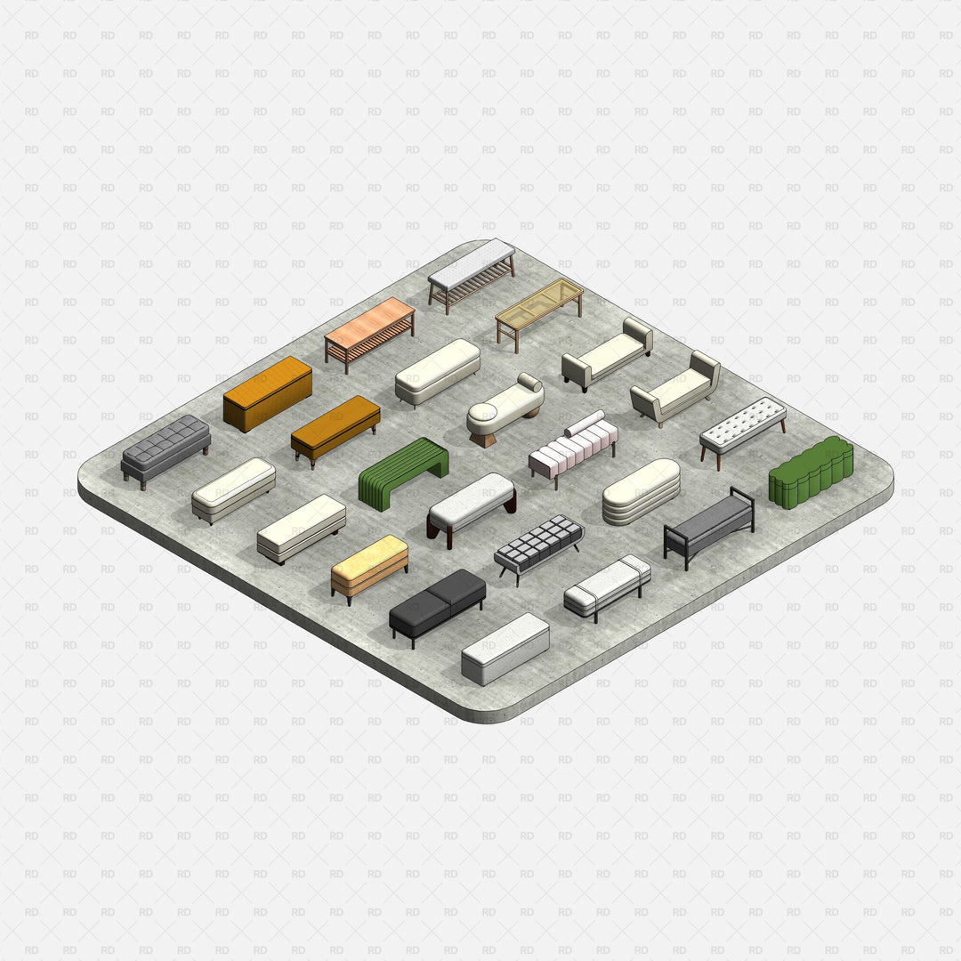 Download Free Revit Bedroom Benches Family - Bench 01 | RD Studio