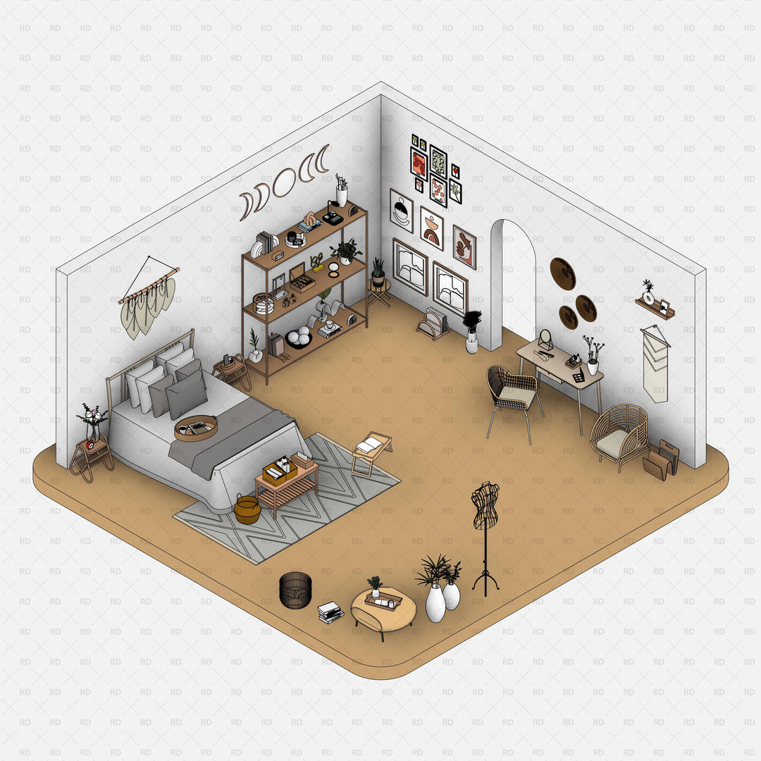 Revit Bedroom Decor Families | 62 Objects | RD Studio