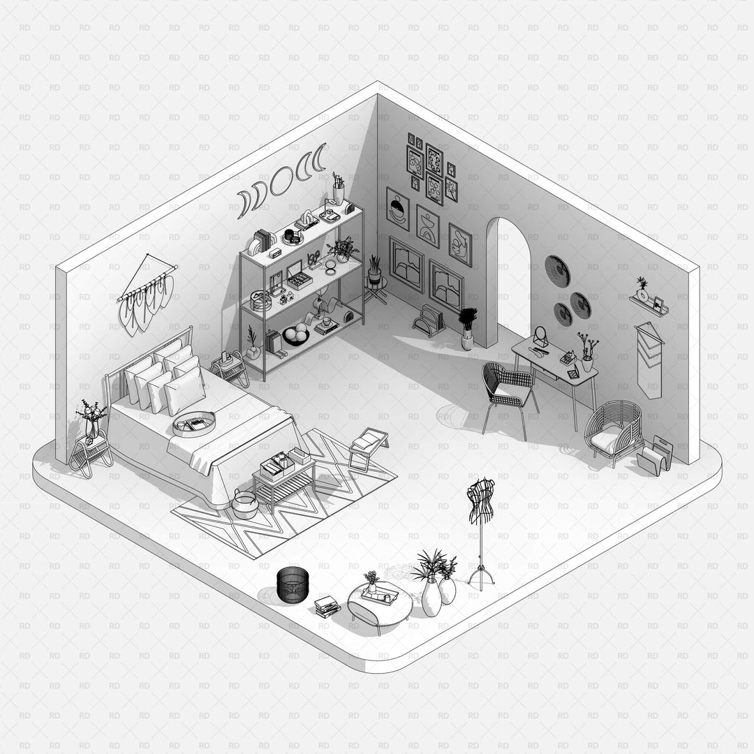 Revit Bedroom Decor Families | 62 Objects | RD Studio