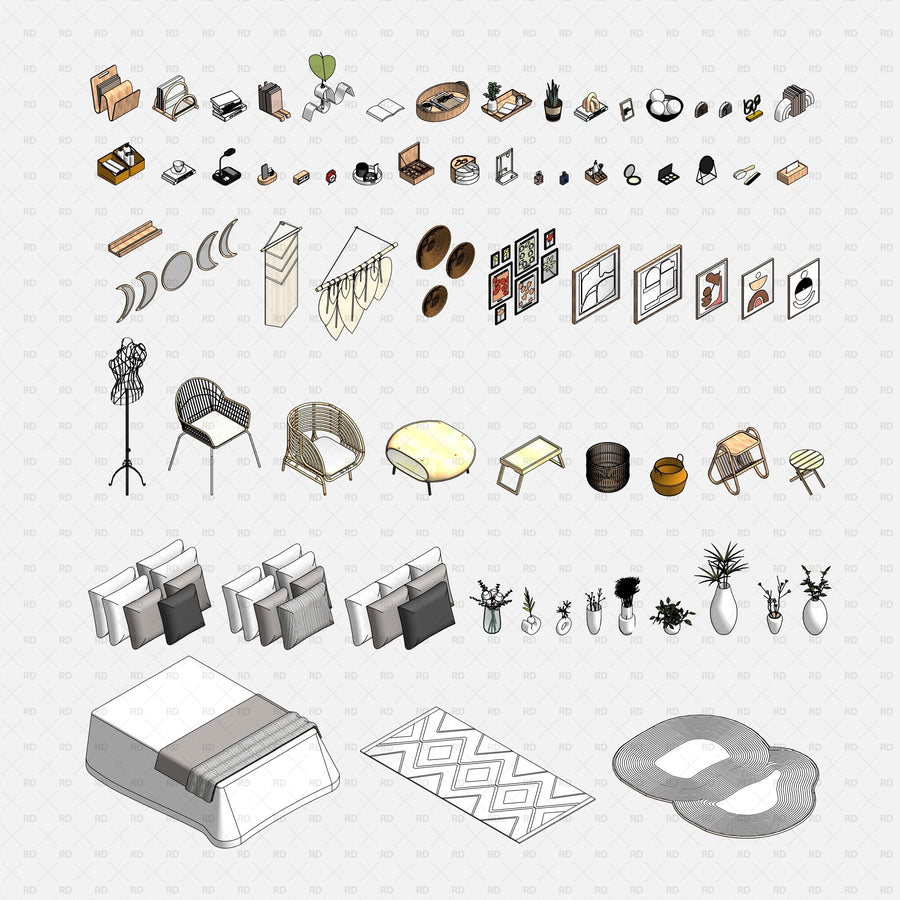 Revit Bedroom Decor Families | 62 Objects | RD Studio