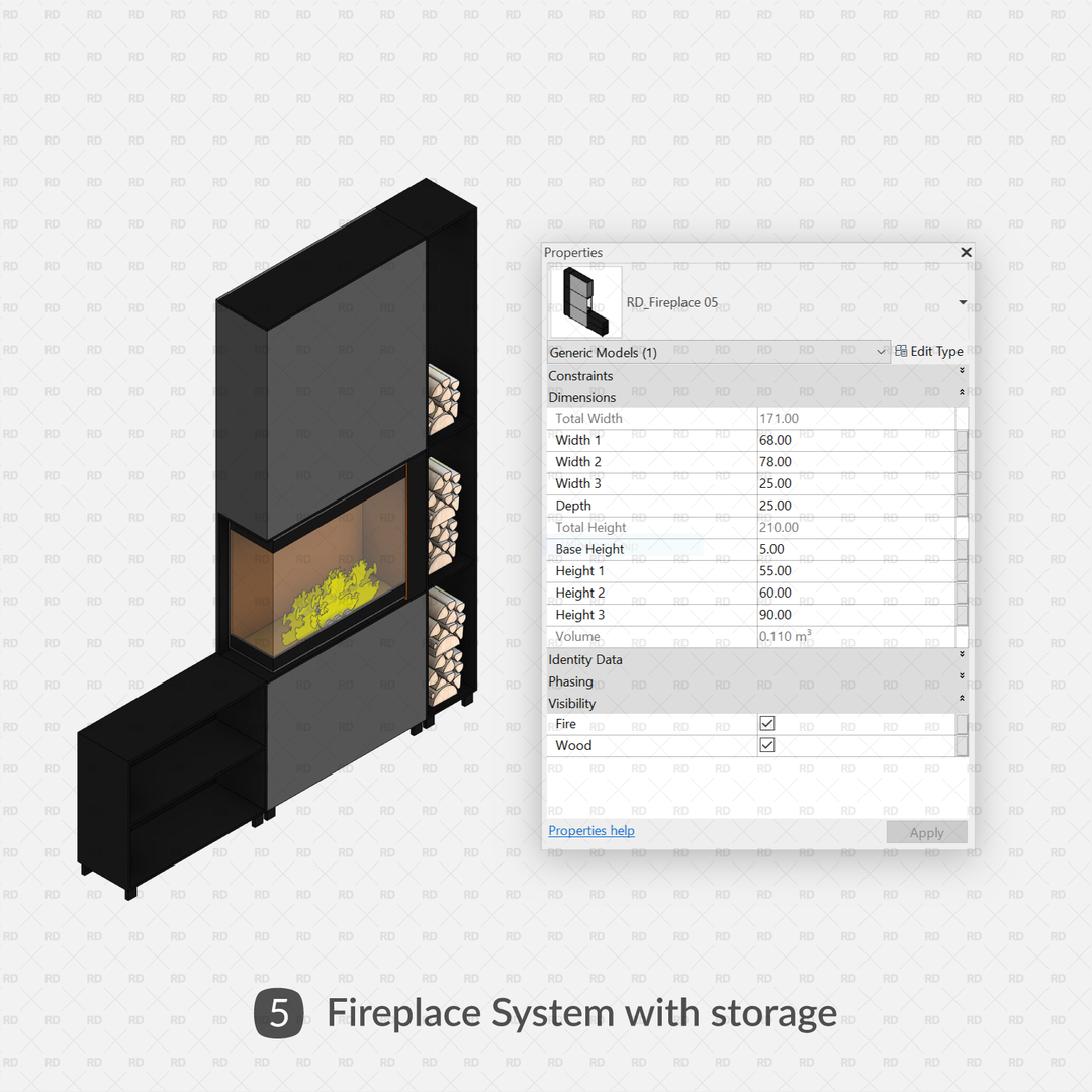 Download 8 Fireplace Revit Families | Generic Model | RD Studio