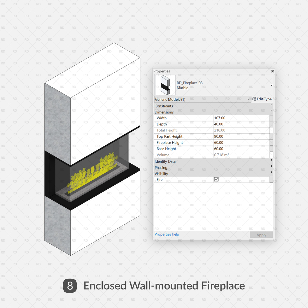 Download 8 Fireplace Revit Families | Generic Model | RD Studio