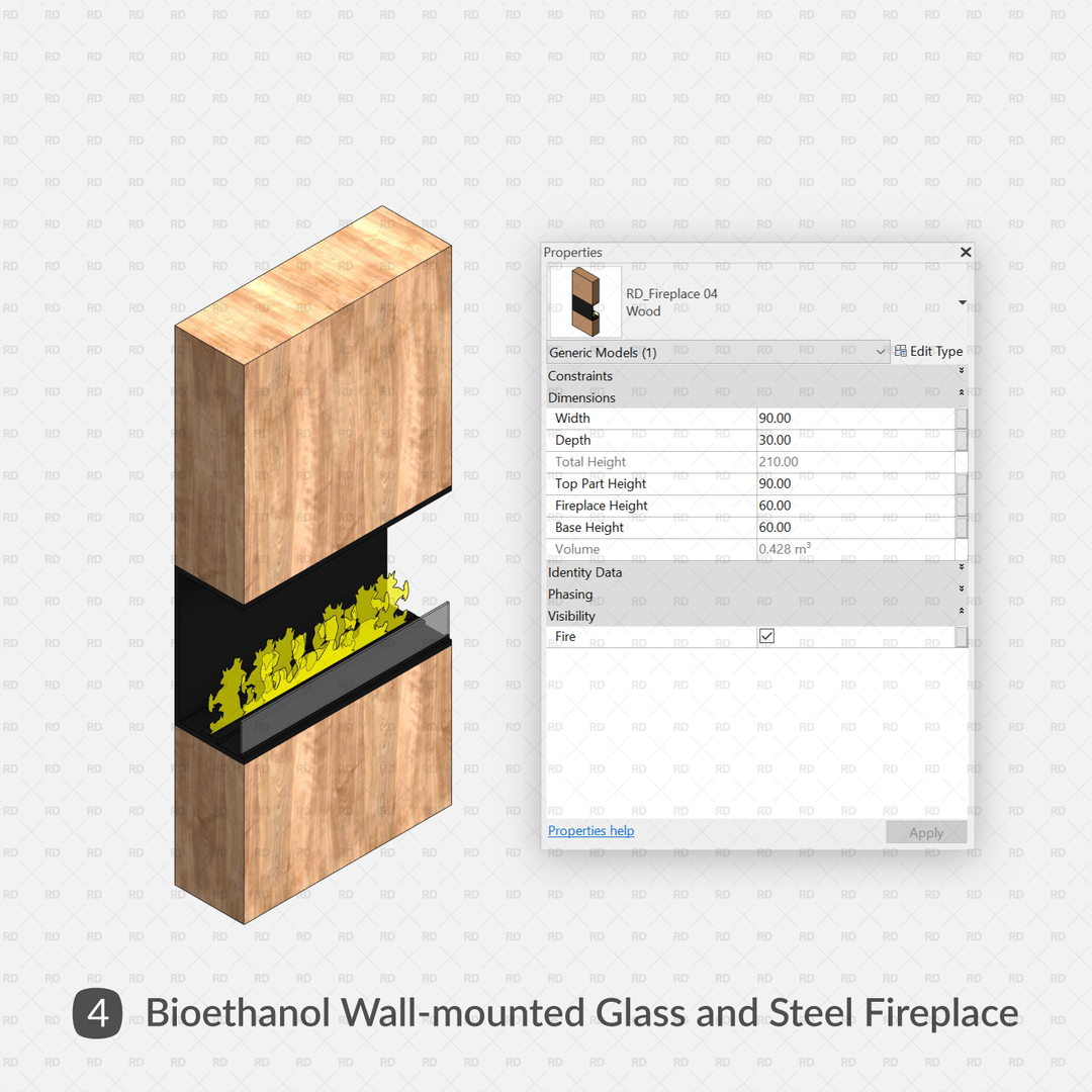 Download 8 Fireplace Revit Families | Generic Model | RD Studio