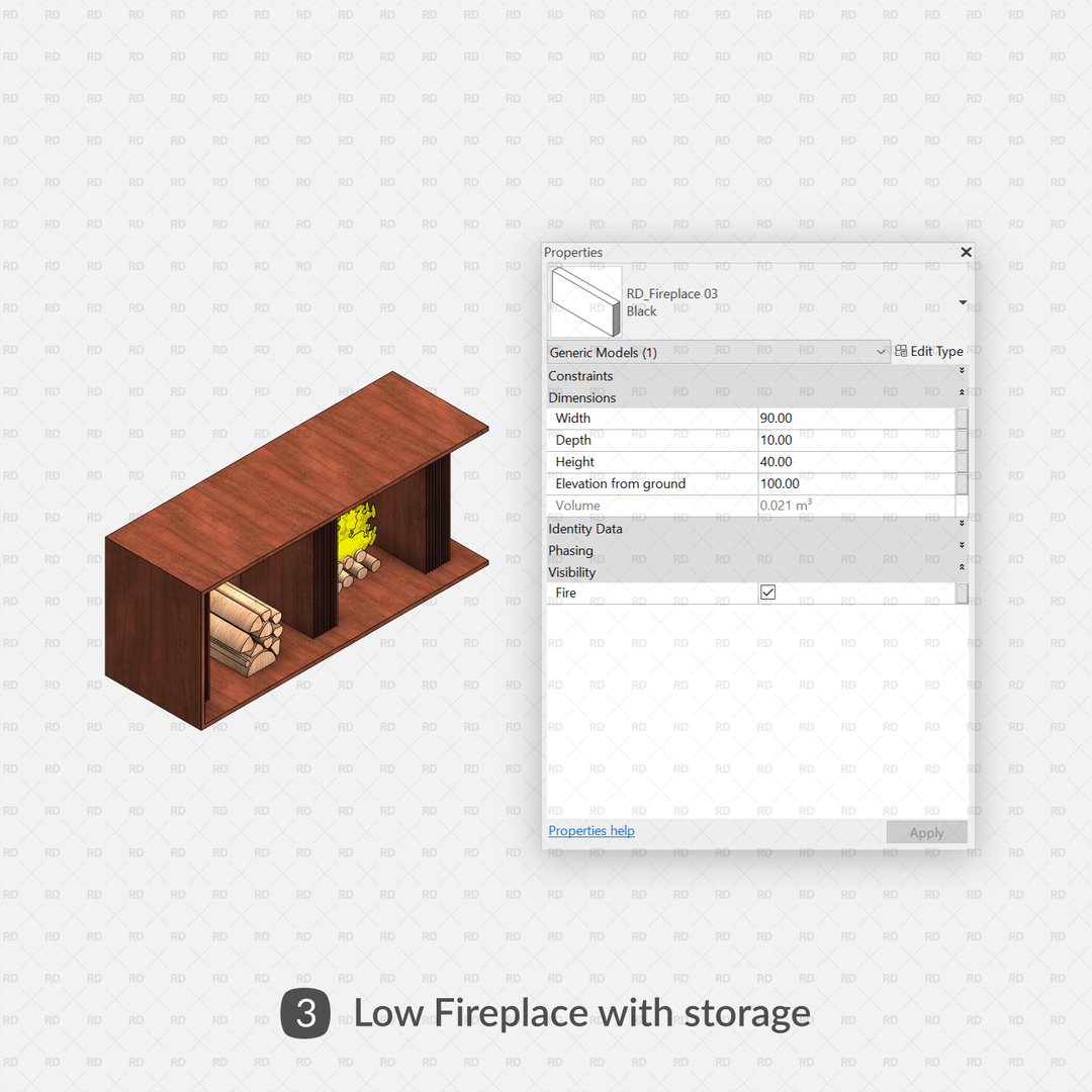 Download 8 Fireplace Revit Families | Generic Model | RD Studio