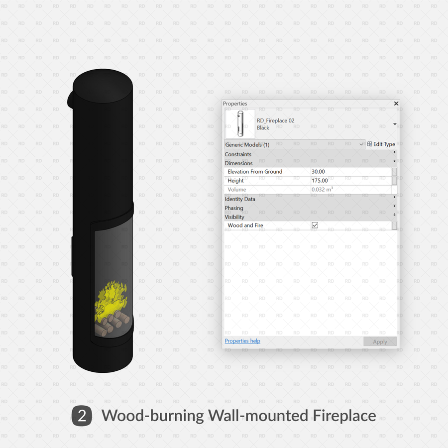 Download 8 Fireplace Revit Families | Generic Model | RD Studio