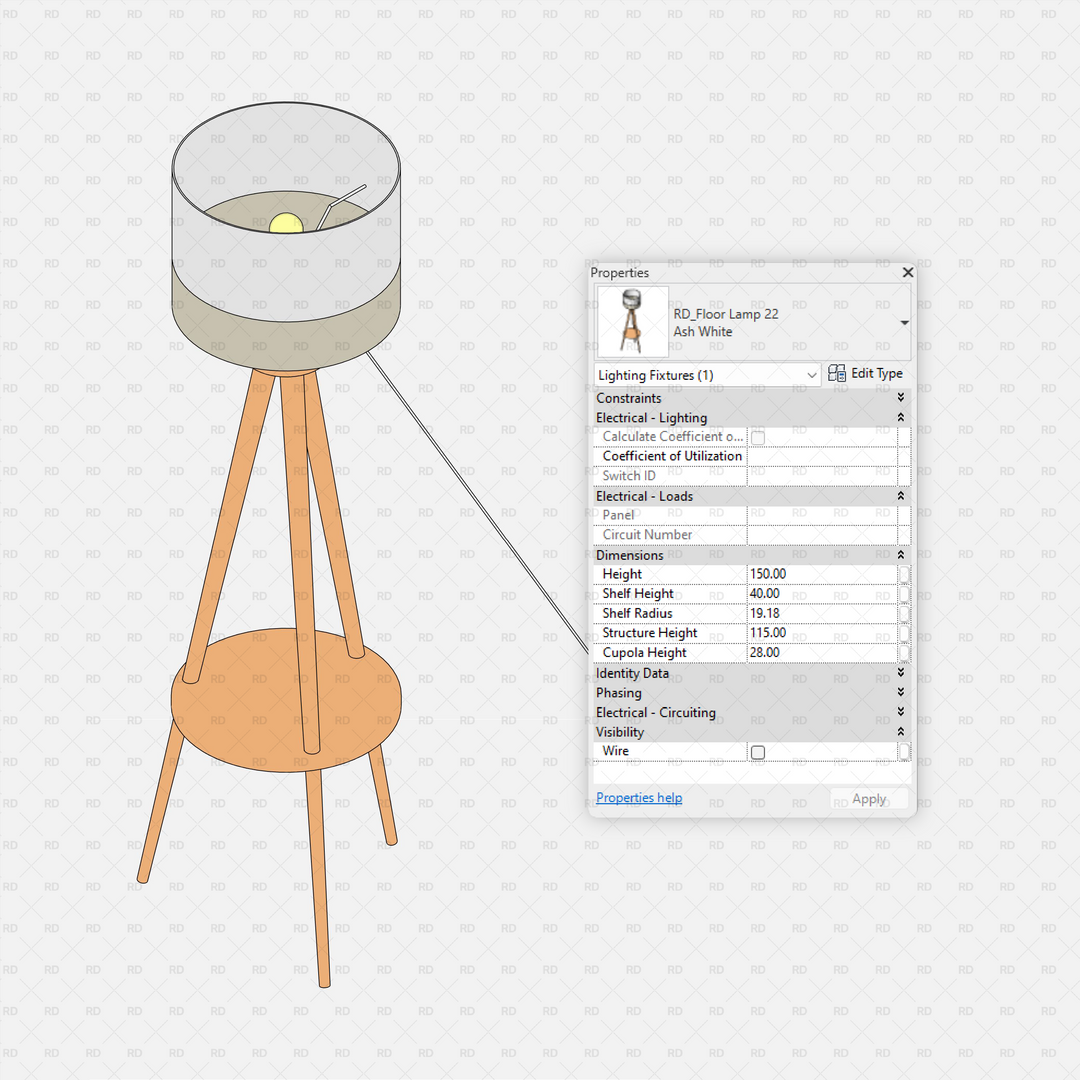 Download Free Floor Lamp Revit Families | Lighting Fixtures | RD Studio