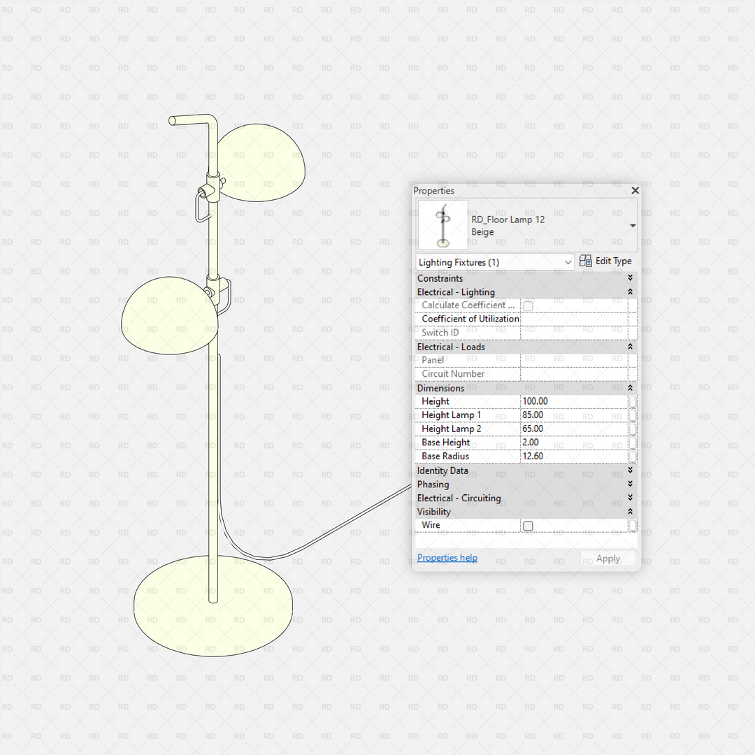 Download Free Floor Lamp Revit Families | Lighting Fixtures | RD Studio