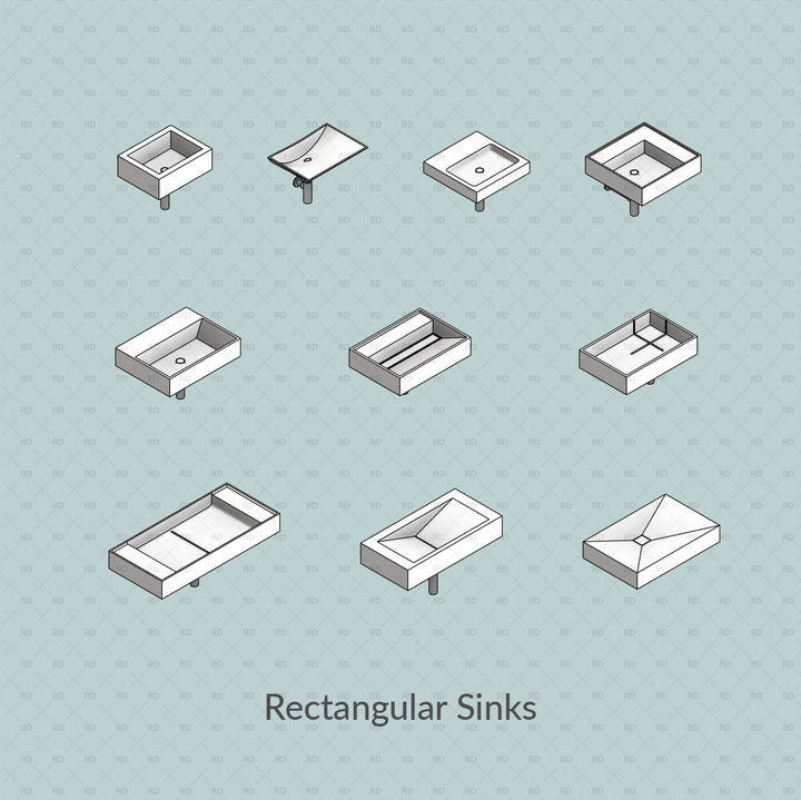 47 Countertop Bathroom Sink Revit Families (.RFA) | Parametric
