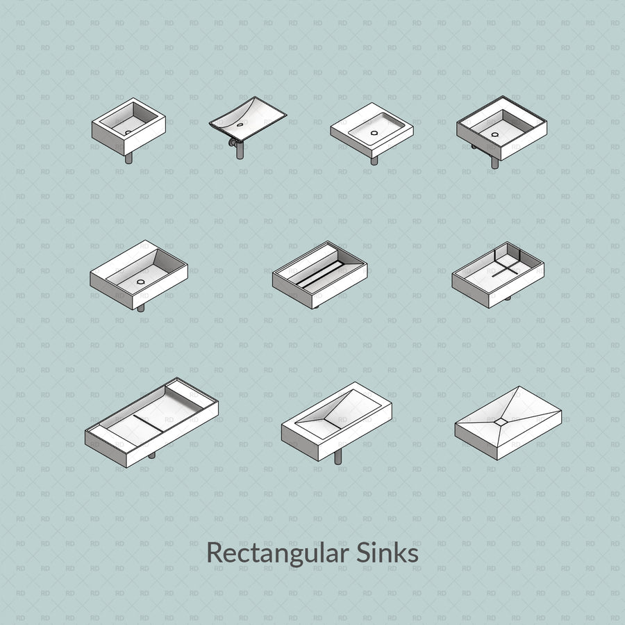 47 Countertop Bathroom Sink Revit Families (.RFA) | Parametric