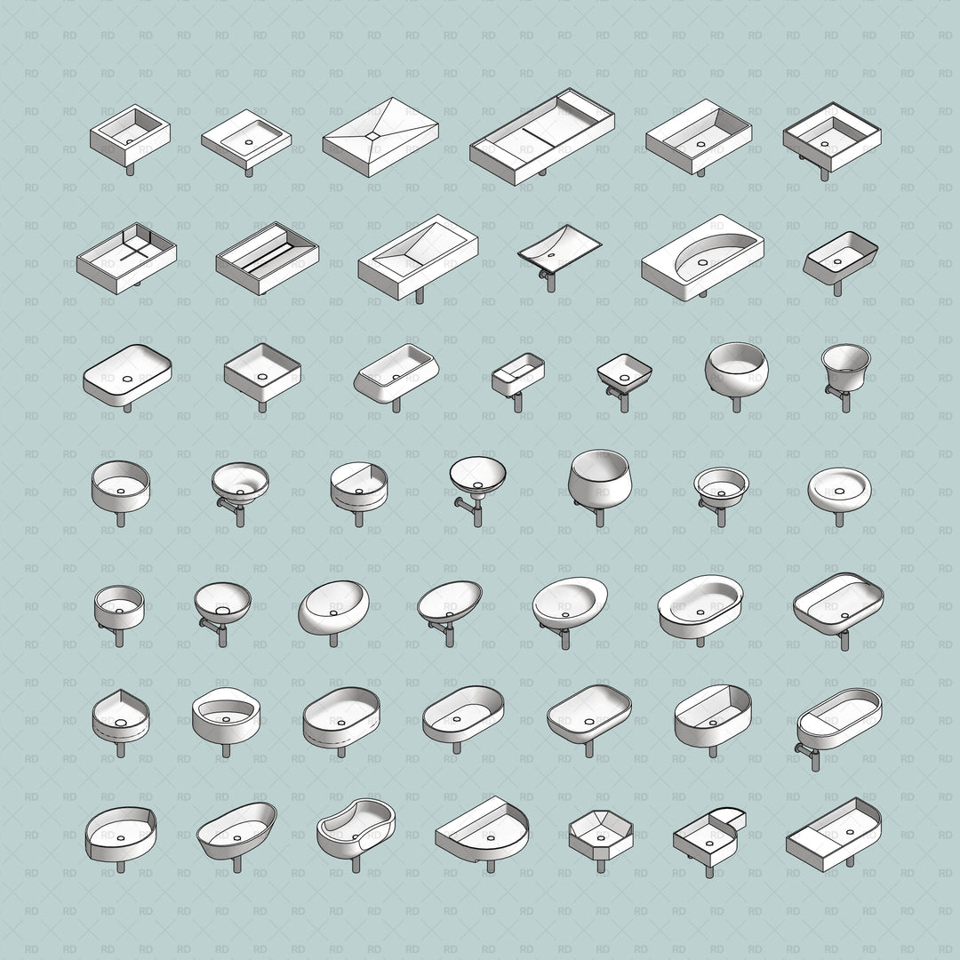 47 Countertop Bathroom Sink Revit Families (.RFA) | Parametric