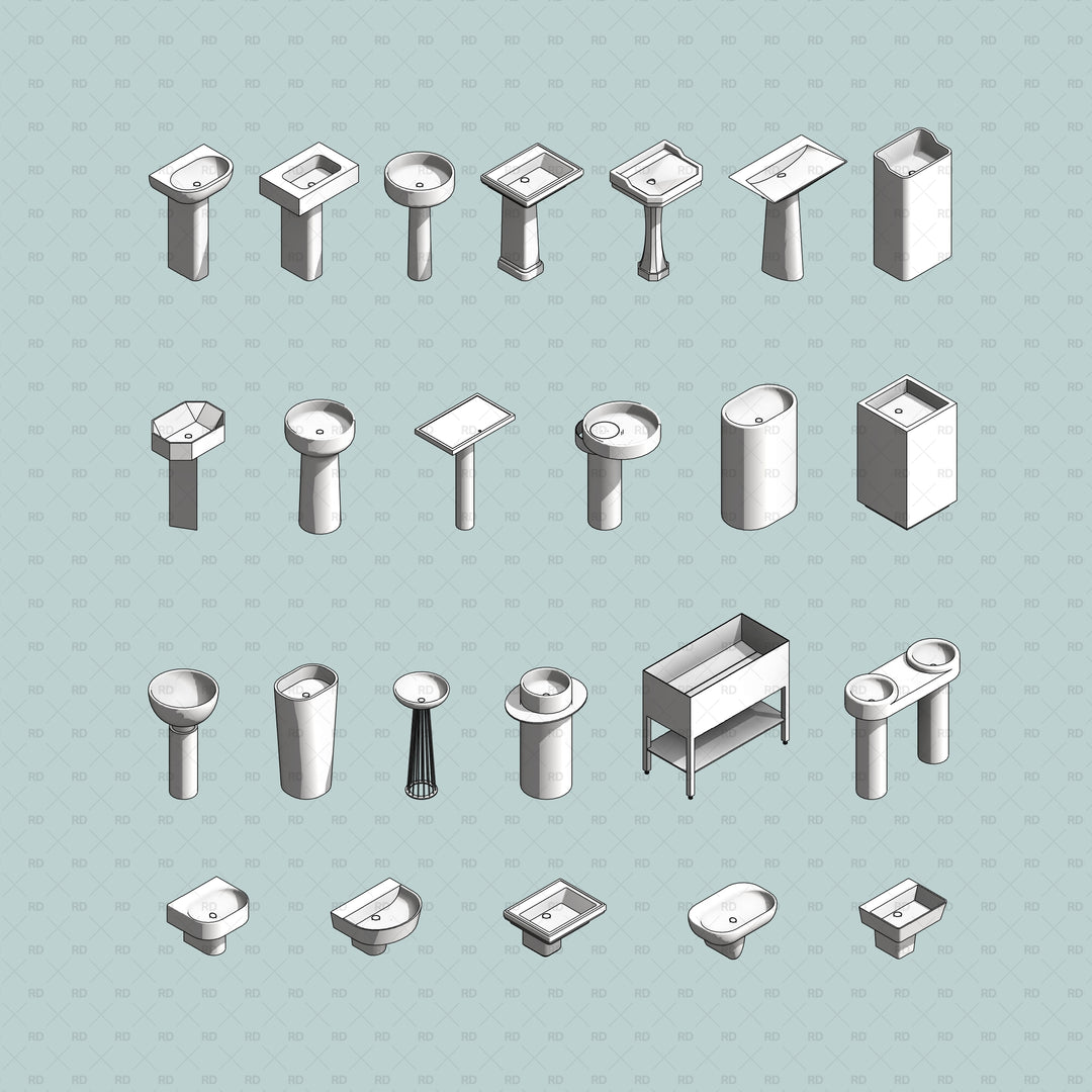 24 Pedestal Sink Revit Families (.RFA) | Parametric