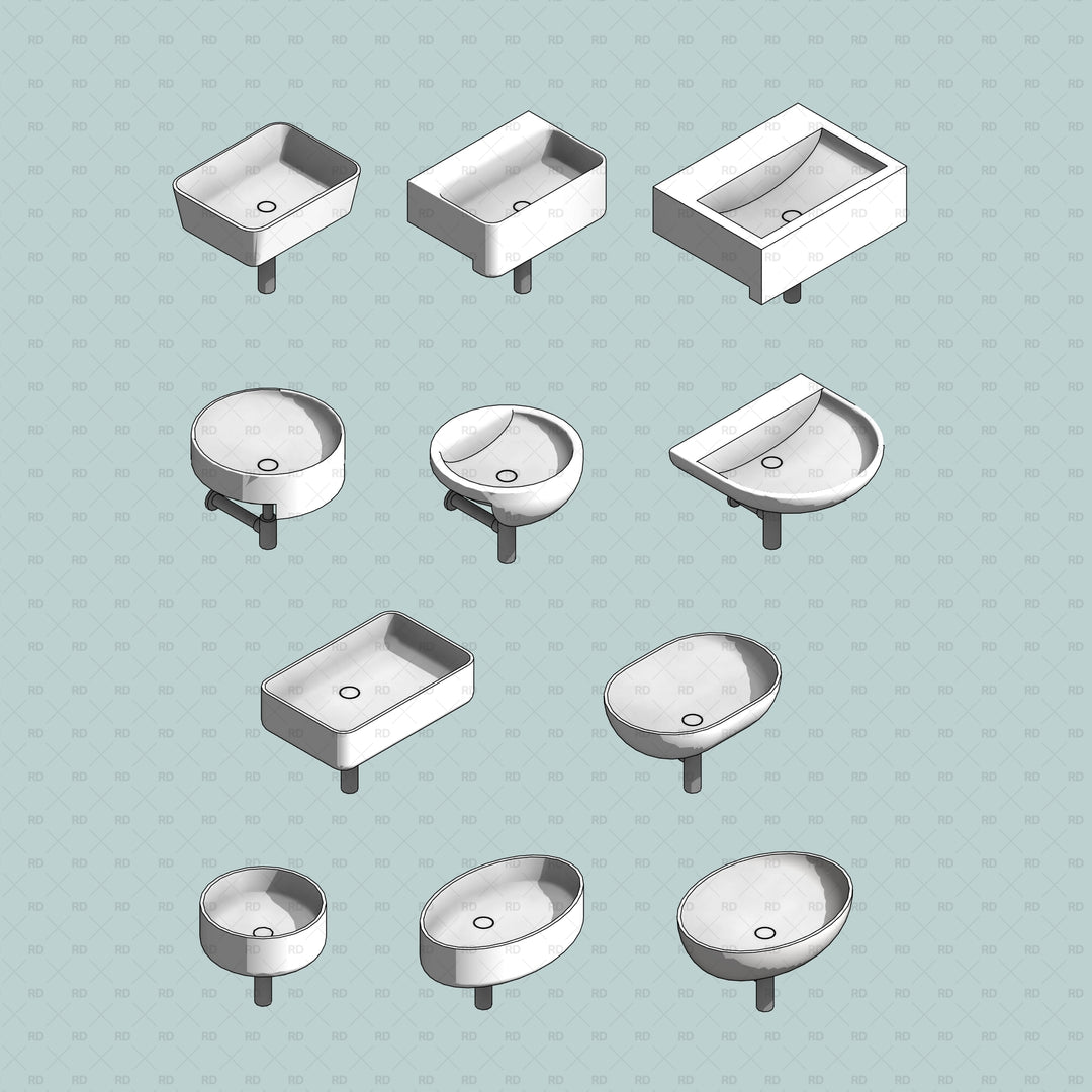 Undermount & Vanity Bathroom Sink Revit Families (.RFA)