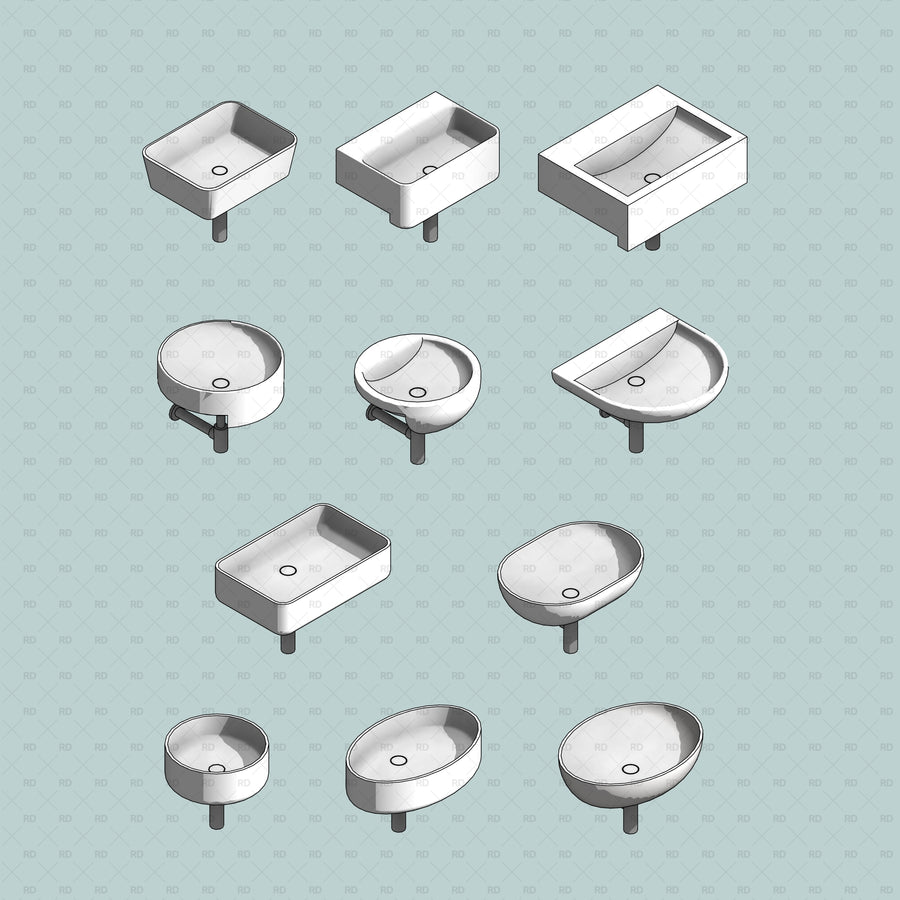 Undermount & Vanity Bathroom Sink Revit Families (.RFA)