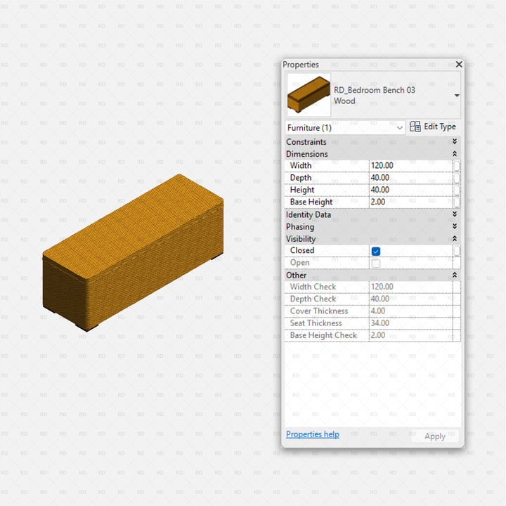 Download Free Revit Bedroom Benches Family - Bench 01 | RD Studio
