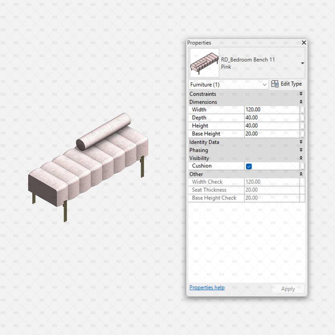 Download Free Revit Bedroom Benches Family - Bench 01 | RD Studio