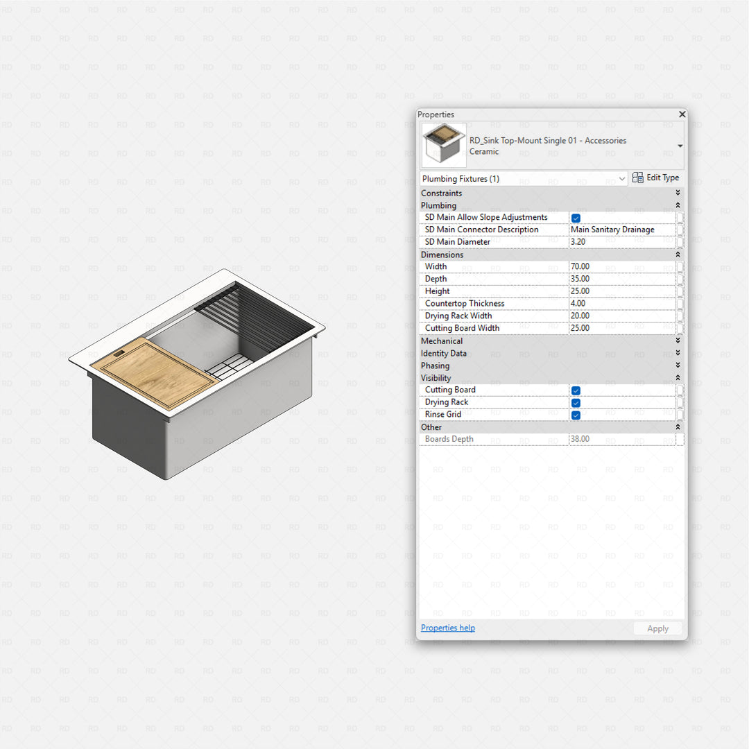 Revit Detailed Kitchen Sinks with Accessories Families | RD Studio