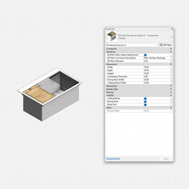 Revit Detailed Kitchen Sinks with Accessories Families | RD Studio