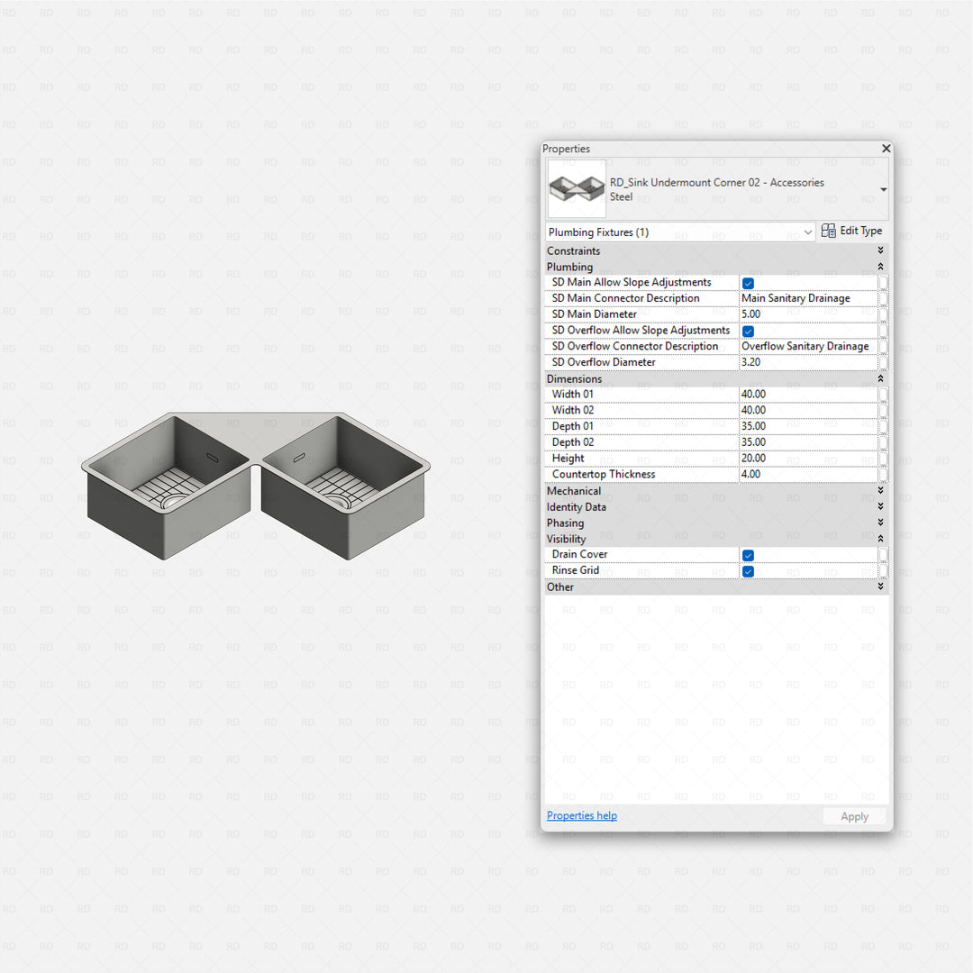 Revit Detailed Kitchen Sinks with Accessories Families | RD Studio