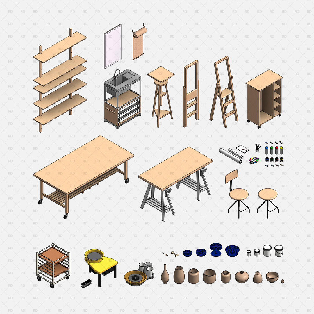 Download Art Studio and Pottery Equipment and Tools Revit Families | RD ...