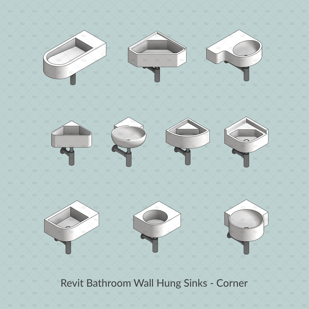 Wall Mounted & Corner Bathroom Sink Revit Families | Parametric