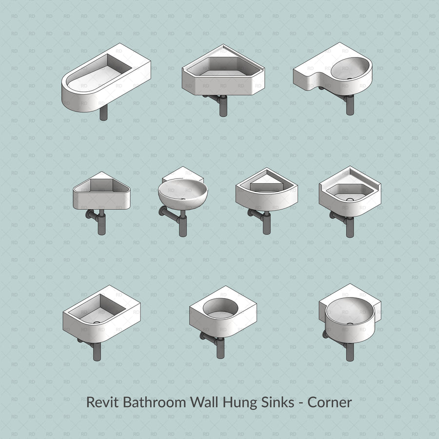 Wall Mounted & Corner Bathroom Sink Revit Families | Parametric