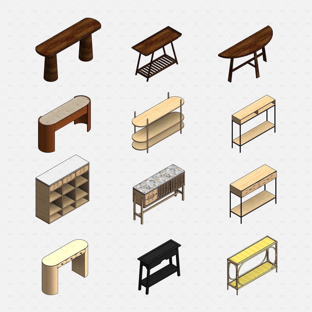 Revit Console Tables (Wood) - 12 Parametric Families | RD Studio