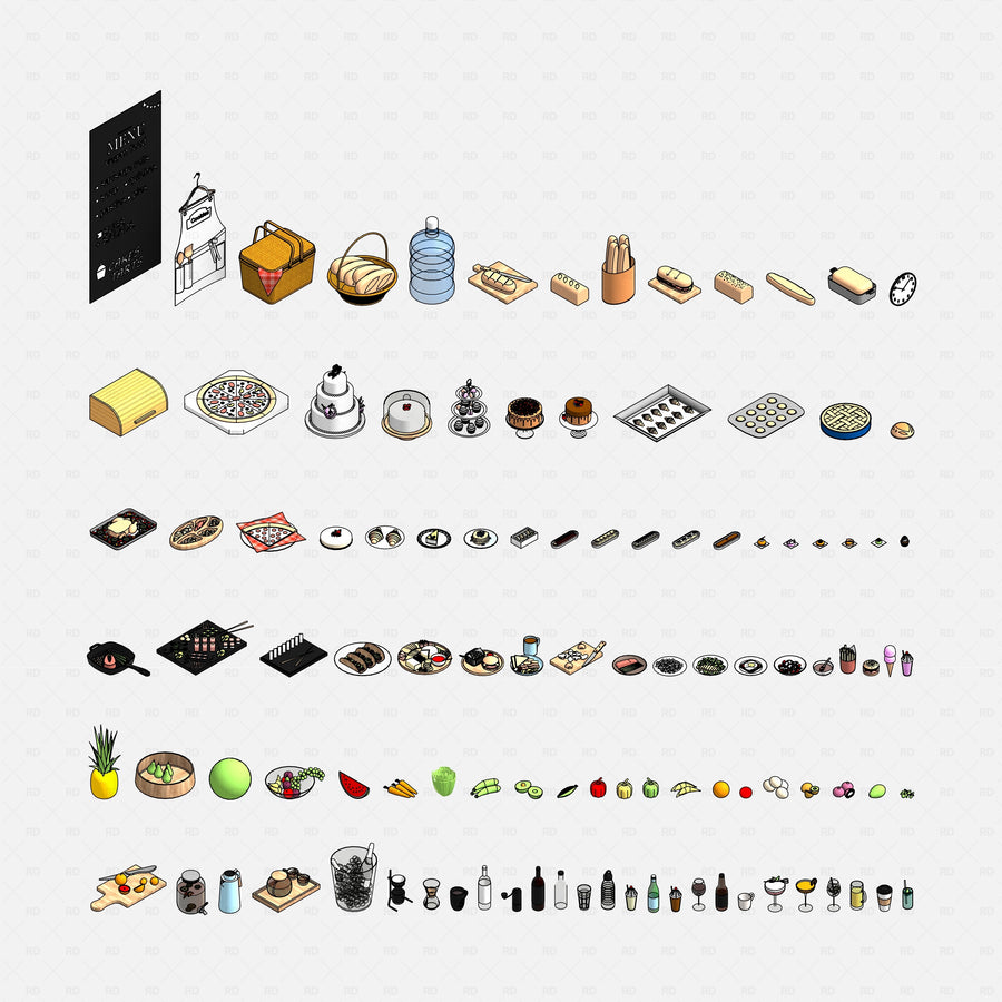 Revit Kitchenware Families | 93 Objects | RD Studio
