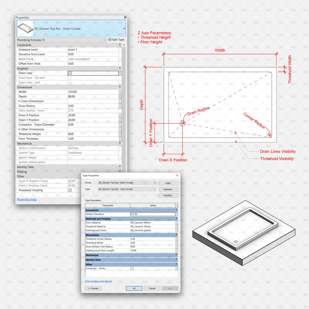 Download Revit Shower Tray / Base Families - RD Studio