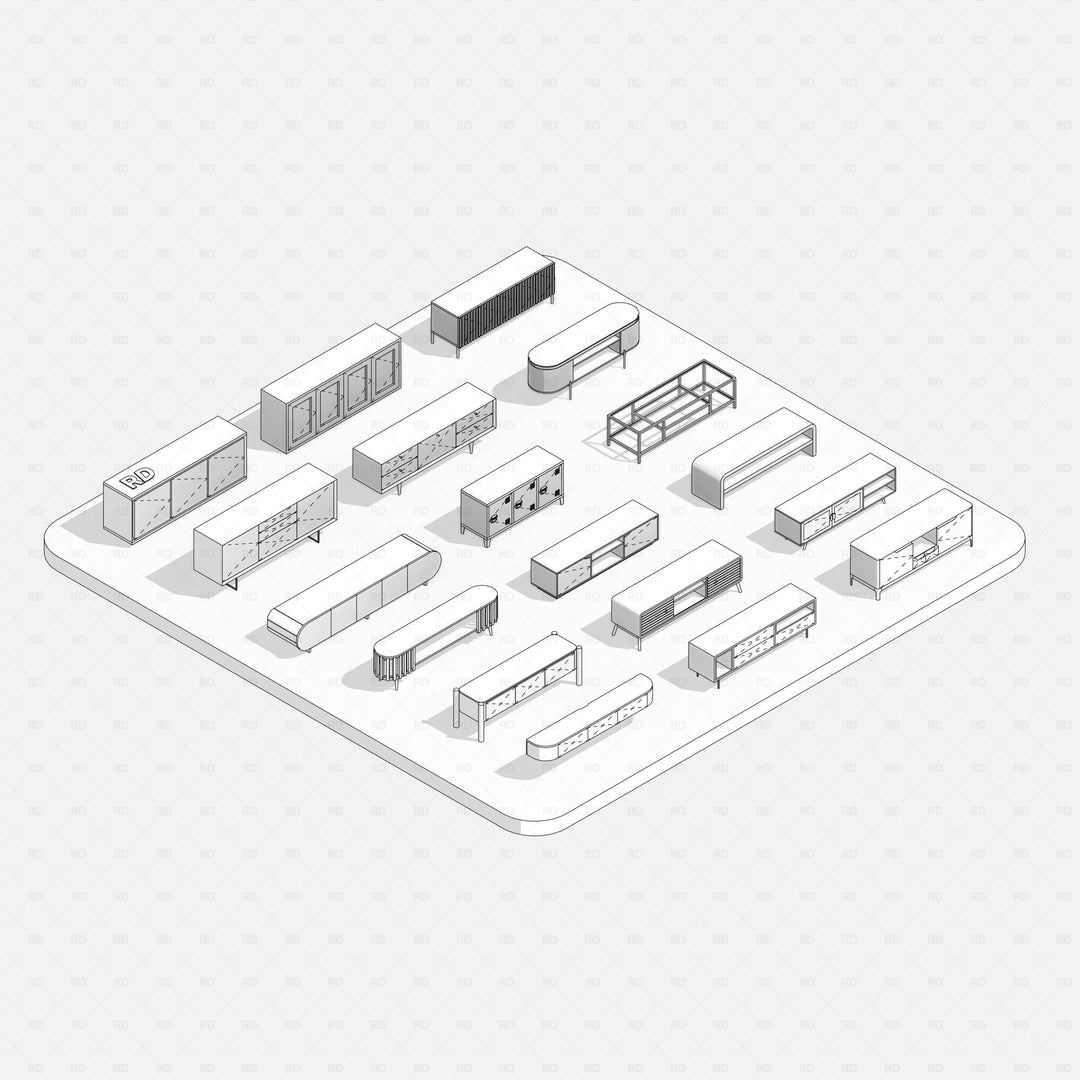 Revit TV Stands – 18 Parametric TV Stand Families | RD Studio