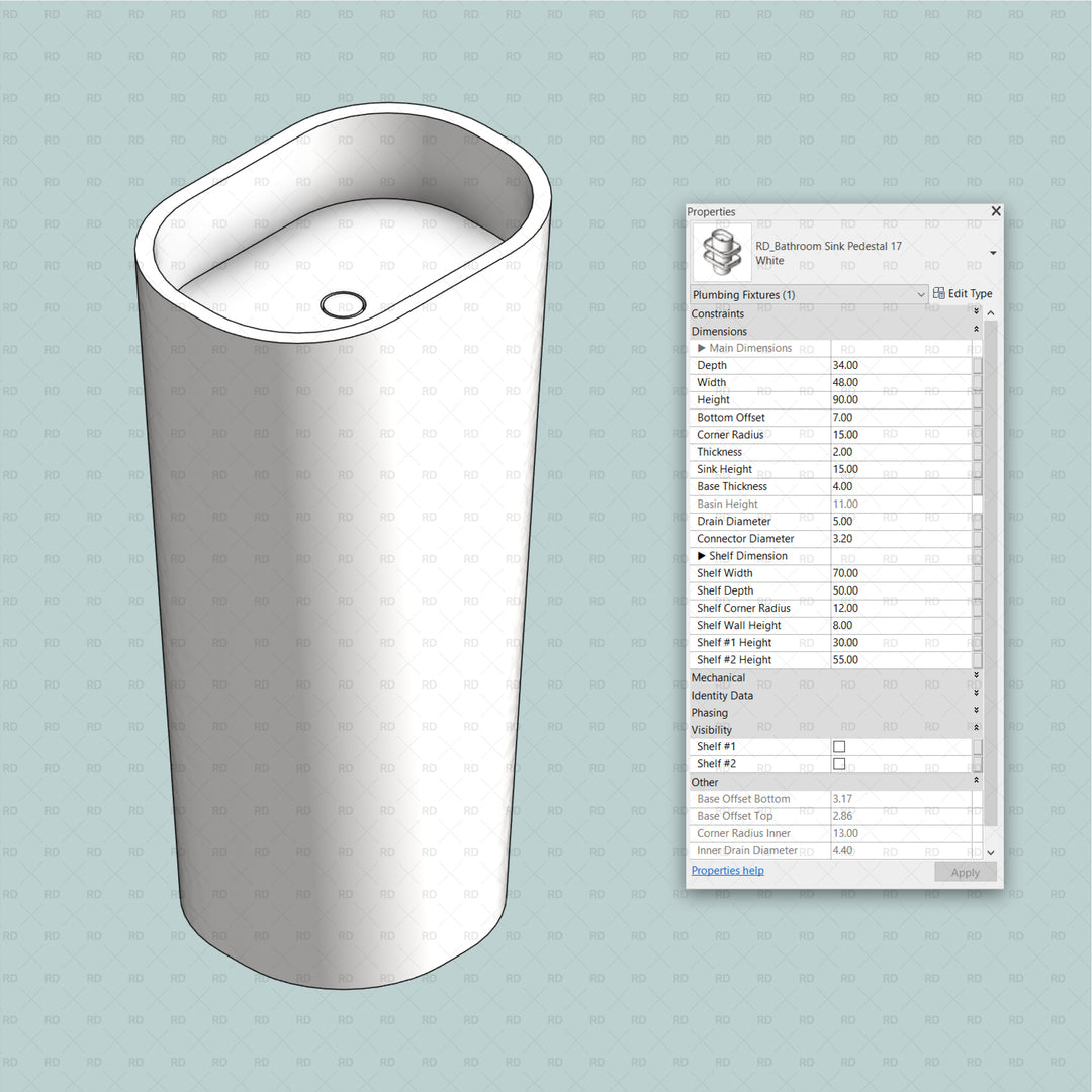 24 Pedestal Sink Revit Families (.RFA) | Parametric