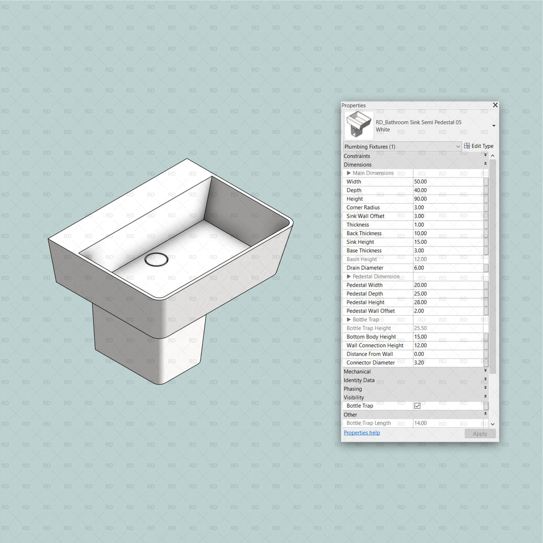 24 Pedestal Sink Revit Families (.RFA) | Parametric