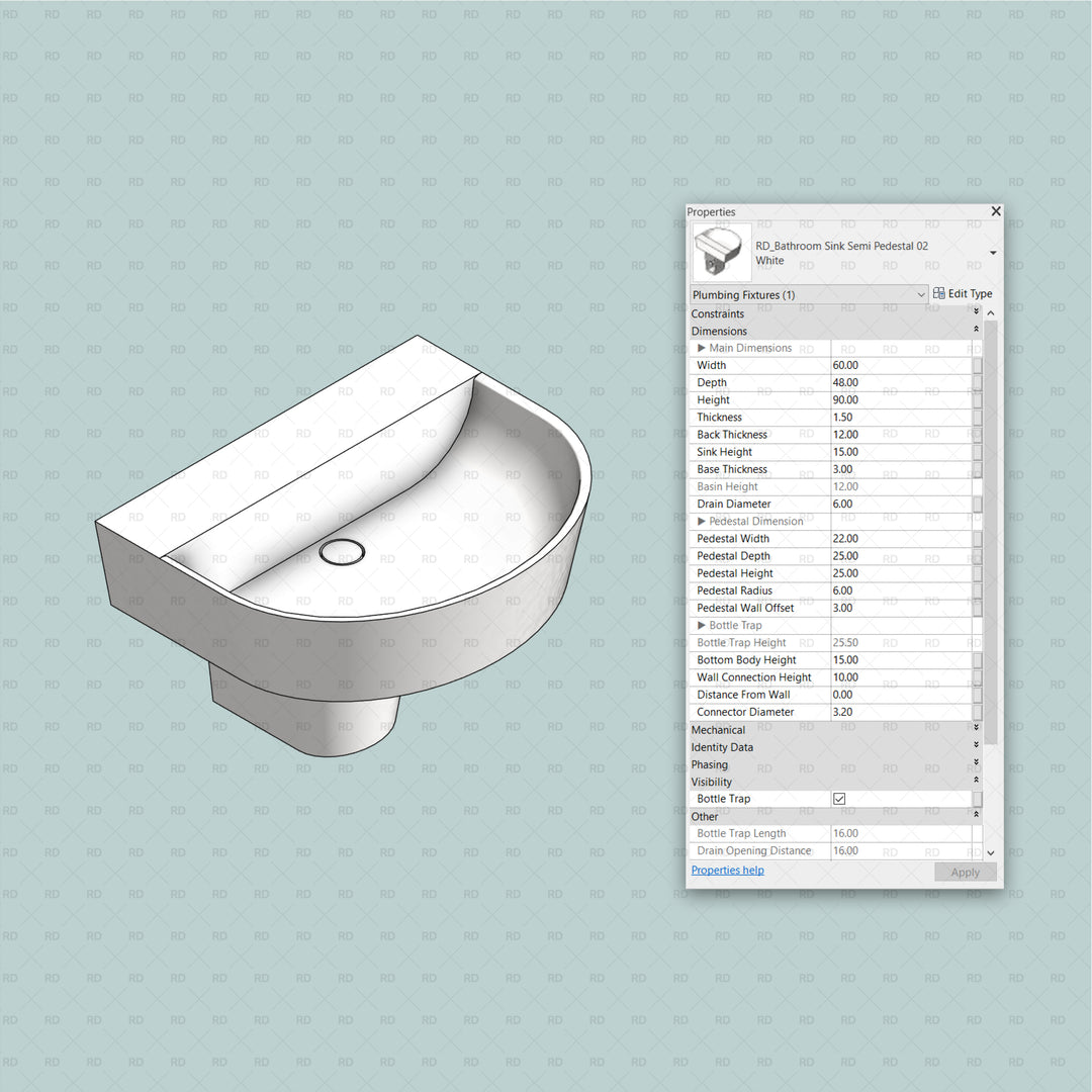 24 Pedestal Sink Revit Families (.RFA) | Parametric