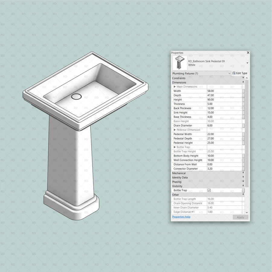 Revit Bathroom Sinks - 24 Pedestal and Semi-Pedestal Basins | RD Studio