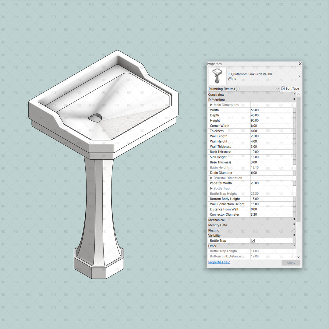 24 Pedestal Sink Revit Families (.RFA) | Parametric