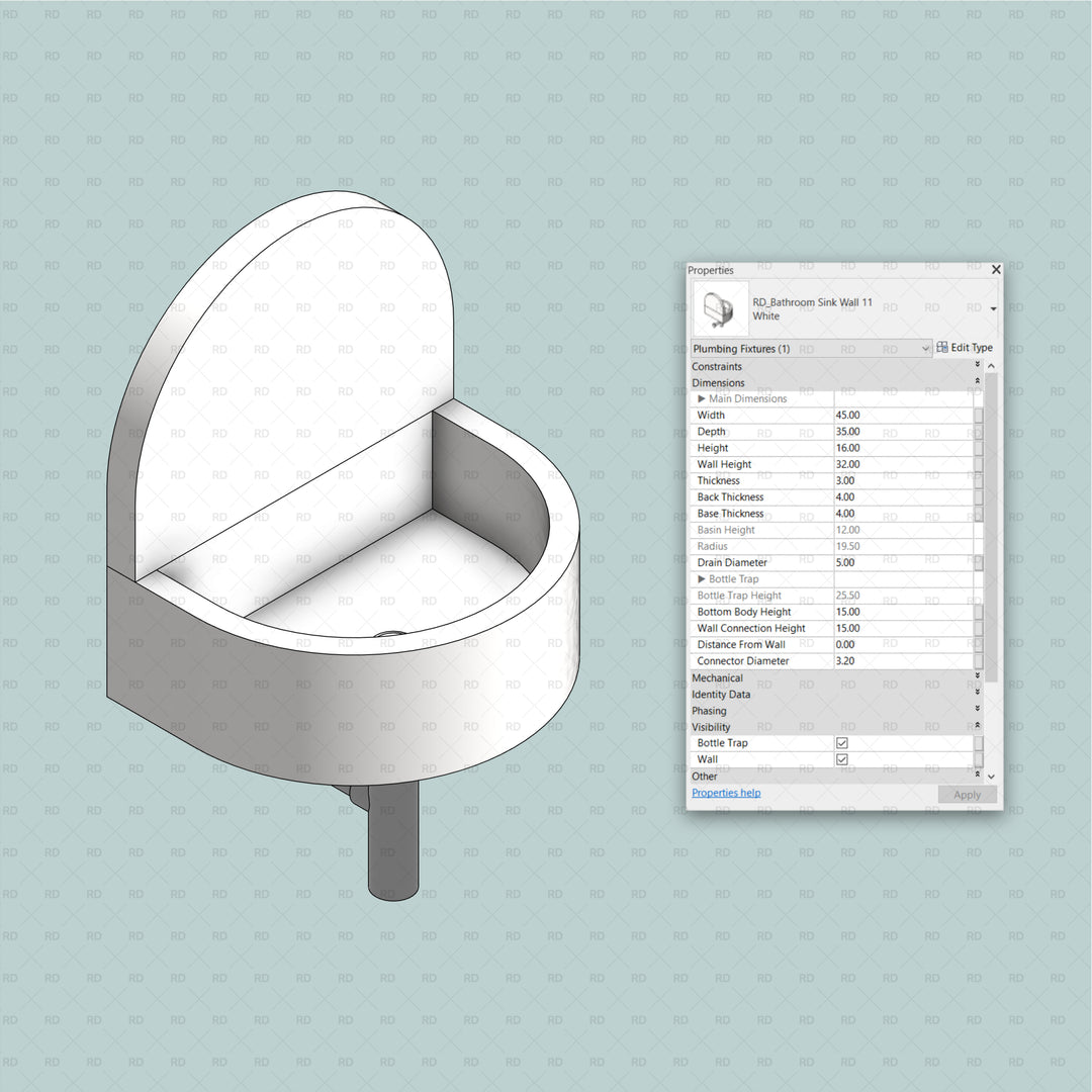 Wall Mounted & Corner Bathroom Sink Revit Families | Parametric