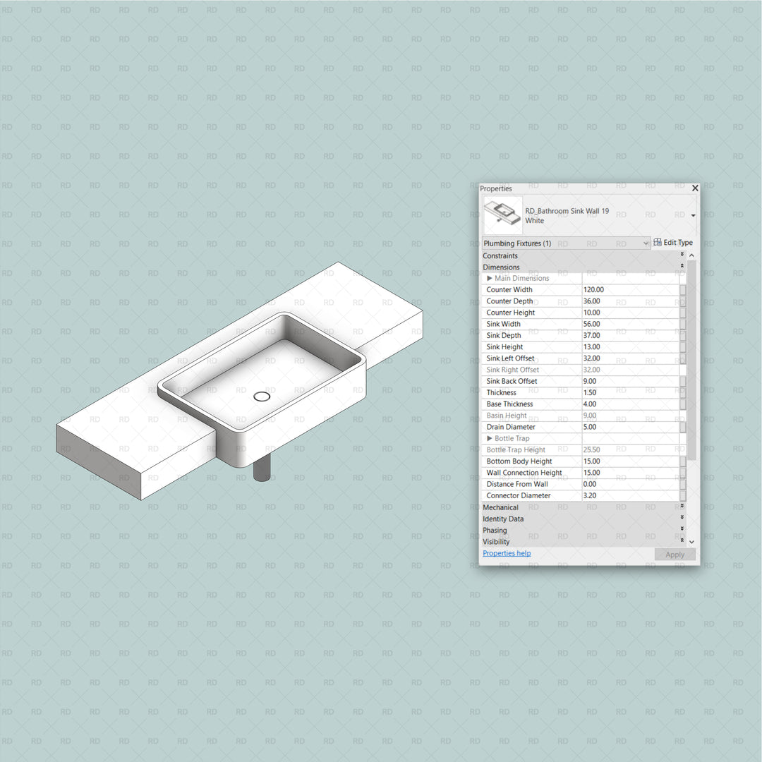 Wall Mounted & Corner Bathroom Sink Revit Families | Parametric
