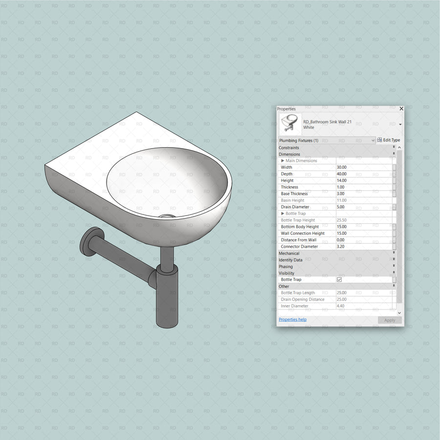 Wall Mounted & Corner Bathroom Sink Revit Families | Parametric