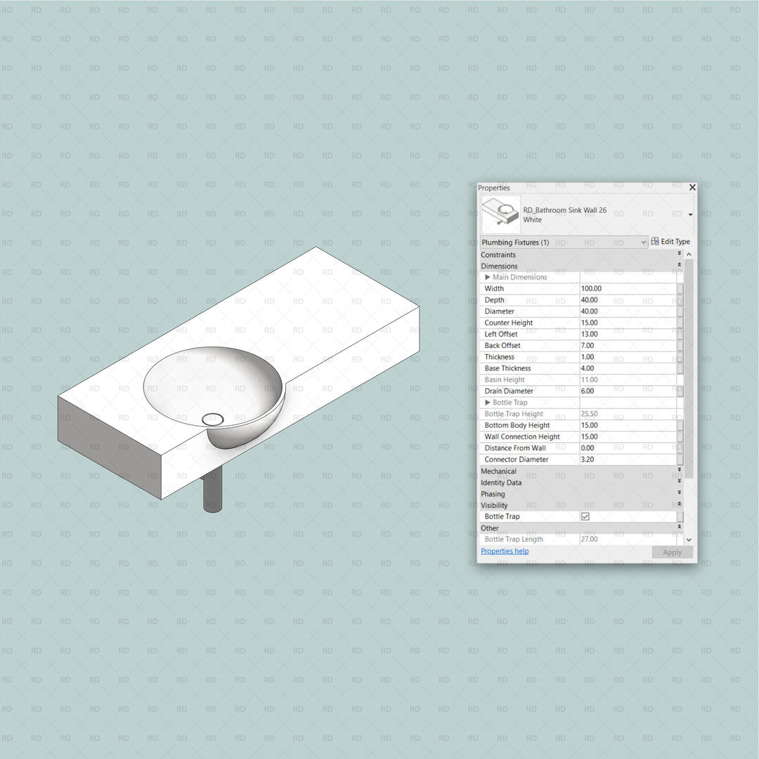 Wall Mounted & Corner Bathroom Sink Revit Families | Parametric